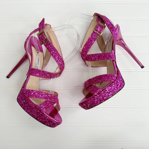 Jimmy Choo | Shoes | New Jimmy Choo Vamp Platform Pink Glitter Sandals ...